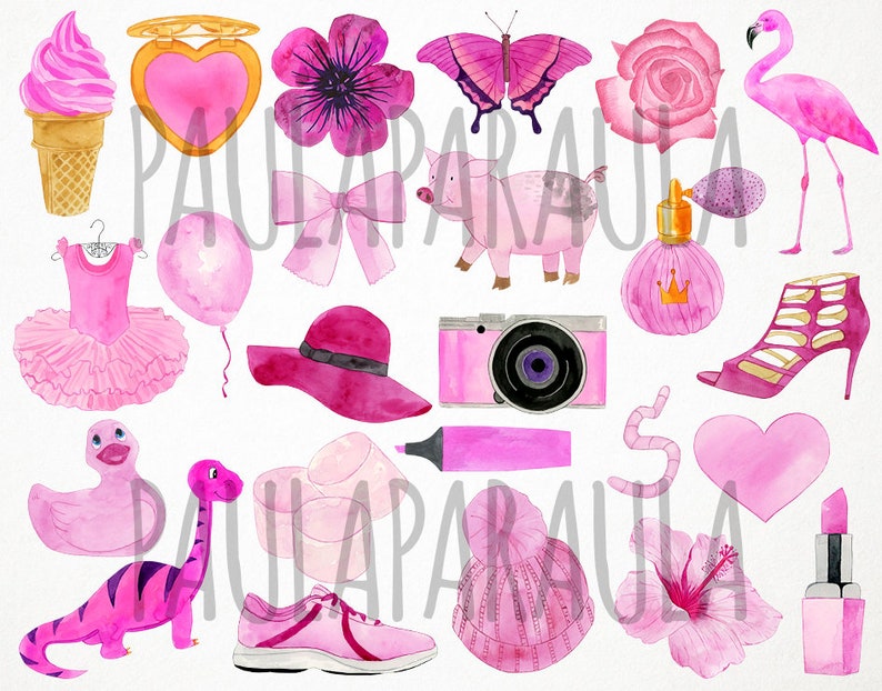 Watercolor Pink Clipart Pink Color Clipart Pink Objects - Etsy