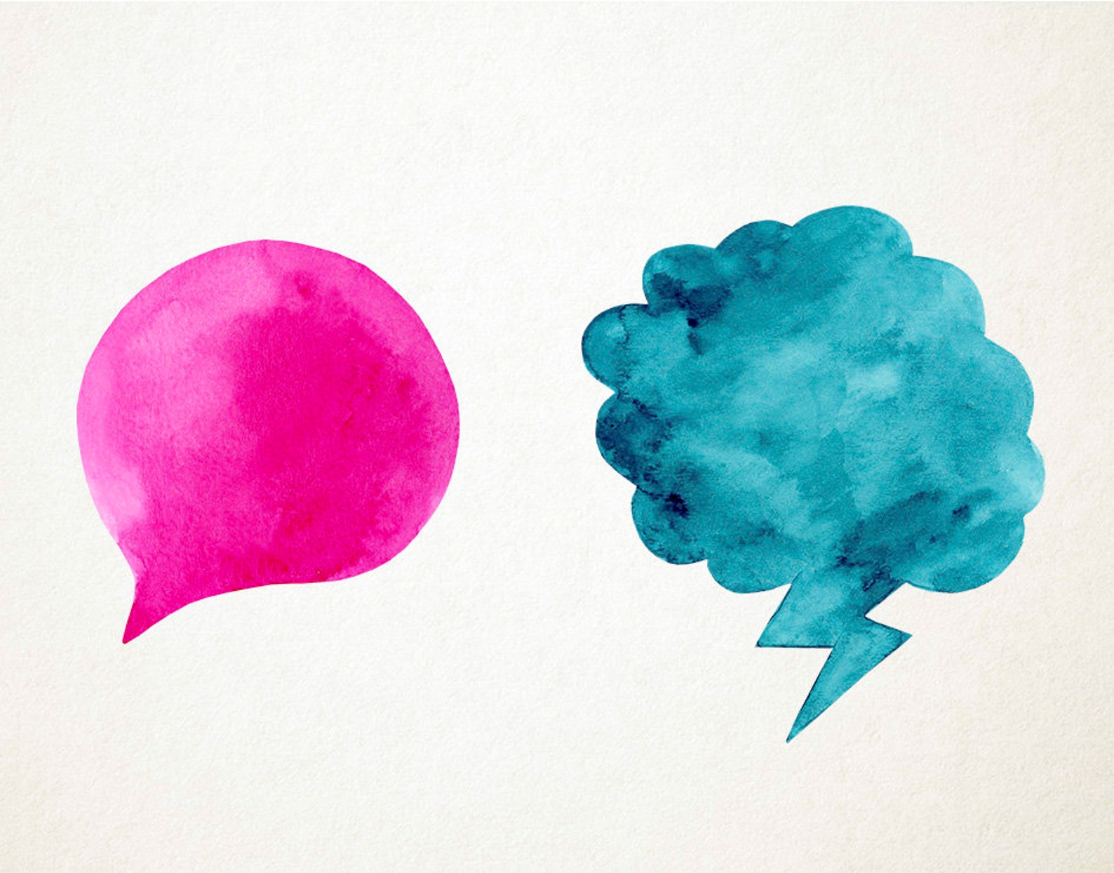 Watercolor Speech Bubbles Clipart, Digital Texts Clouds Clipart, Chat ...