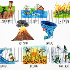 Watercolor Natural Disasters Clipart, Catastrophes Clipart, Calamity ...