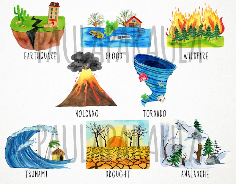 Watercolor Natural Disasters Clipart, Catastrophes Clipart, Calamity ...
