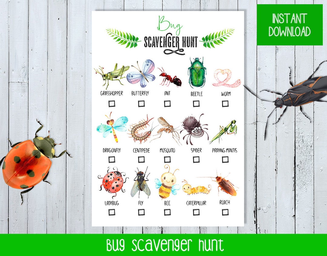 Printable Bug Scavenger Hunt for Kids, Bug Scavenger Hunt for Children ...