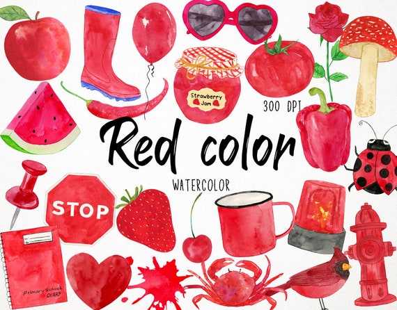 Watercolor Red Clipart Red Color Clipart Red Objects - Etsy UK