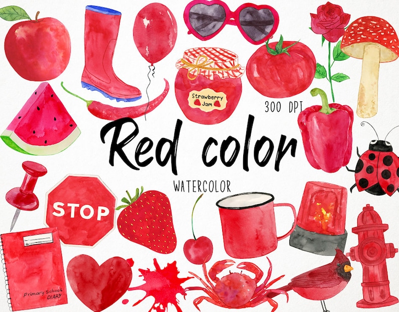 Watercolor Red Clipart Red Color Clipart Red Objects - Etsy