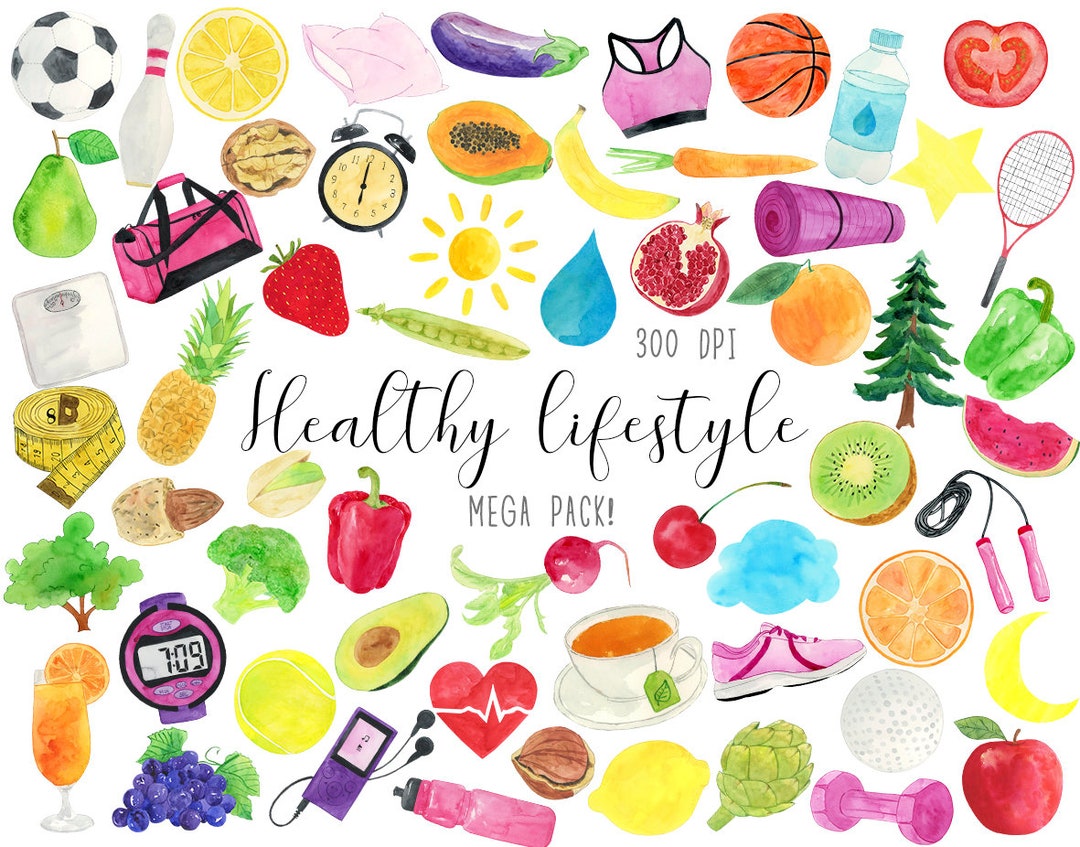 Watercolor Healthy Lifestyle Clipart, Healthy Life Clipart, Fitness ...