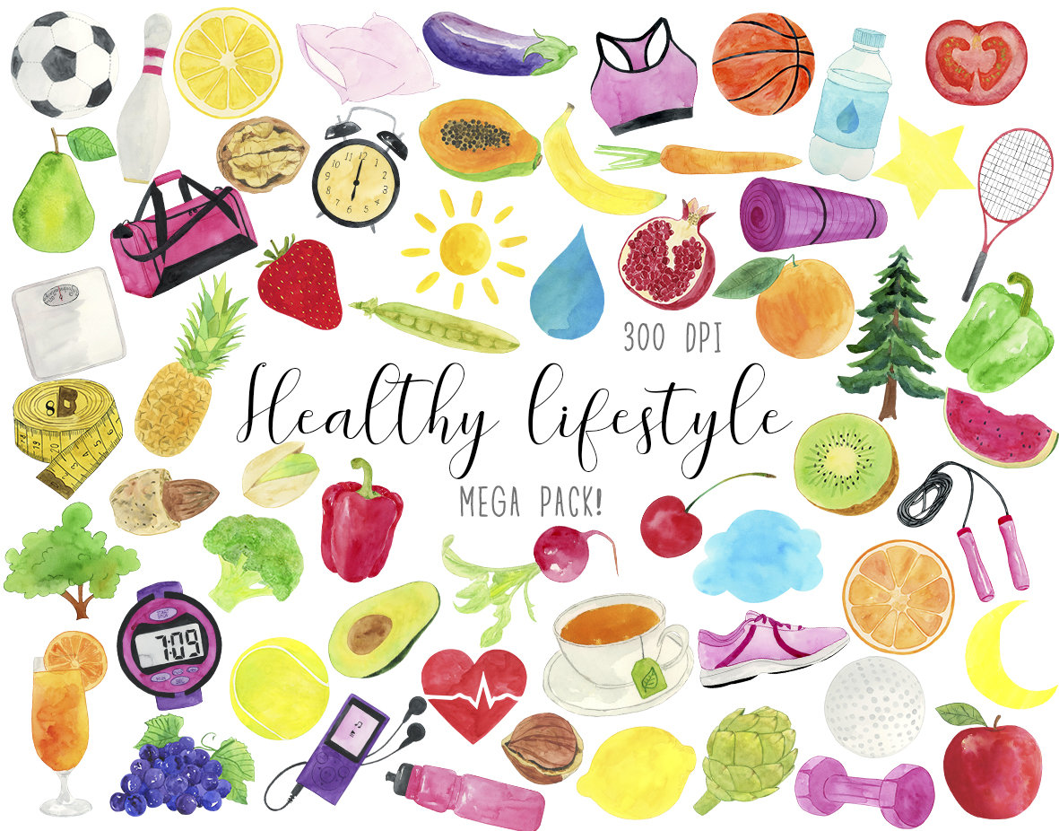 Watercolor Healthy Lifestyle Clipart Healthy Life Clipart - Etsy Canada