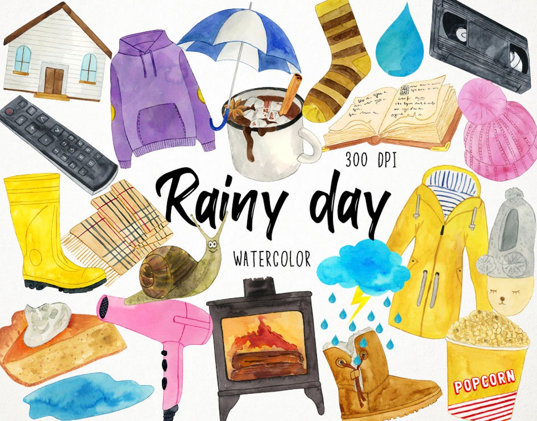 Watercolor Rainy Day Clipart, Raining Clipart, Rain Clipart, Cozy ...