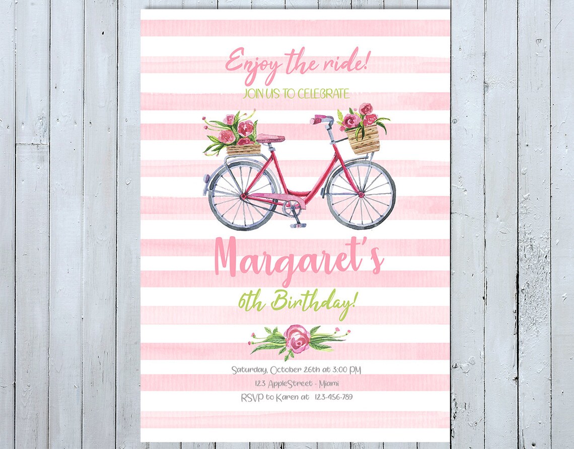 Bicycle Birthday Invitation Bike Invitation Enjoy the Ride | Etsy
