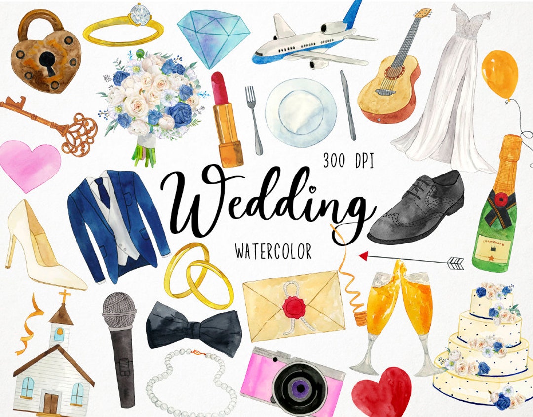 Watercolor Wedding Clipart, Engagement Clipart, Bride Clipart, Marriage ...