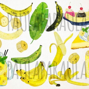 Watercolor Banana Clipart, Banana Clip Art, Banana Graphics, Banana ...