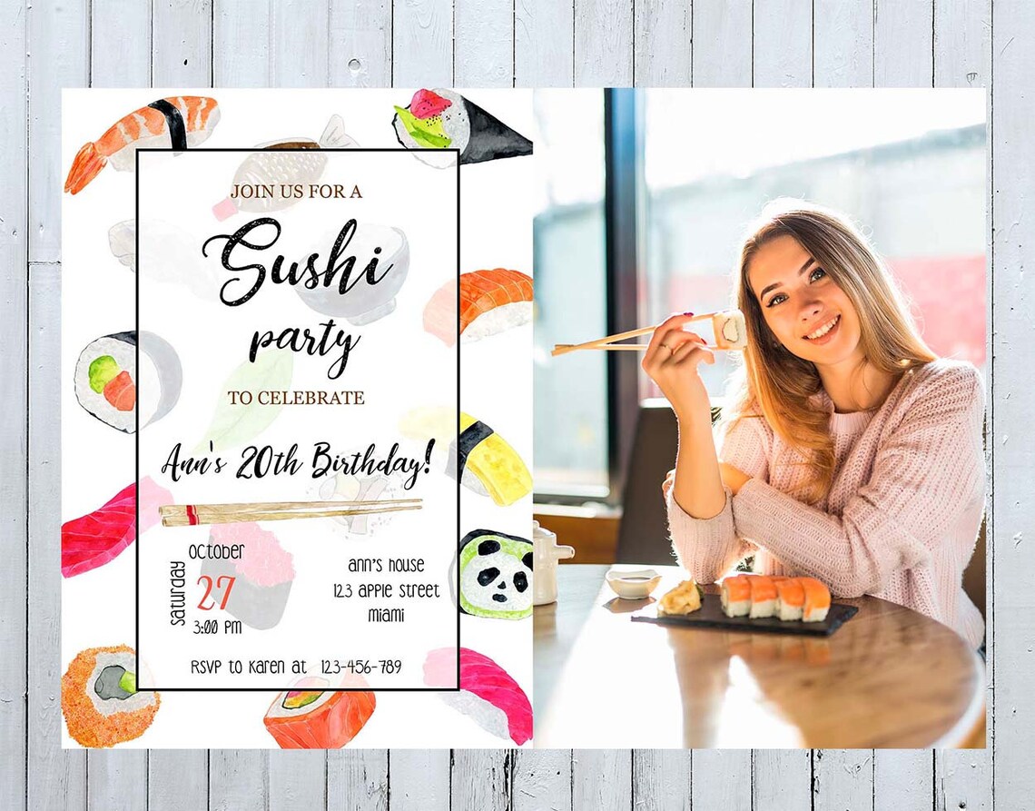 Sushi Invitation With Photo Sushi Adult Party Invitation - Etsy
