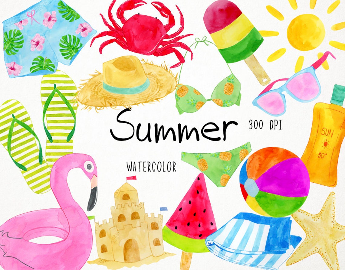 Summer Clipart, Beach Clipart, Watercolor Beach Clipart, Beach Clip Art ...