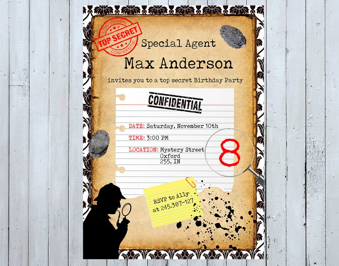 Detective Invitation, Mystery Invitation, Secret Agent Invitation, Spy ...