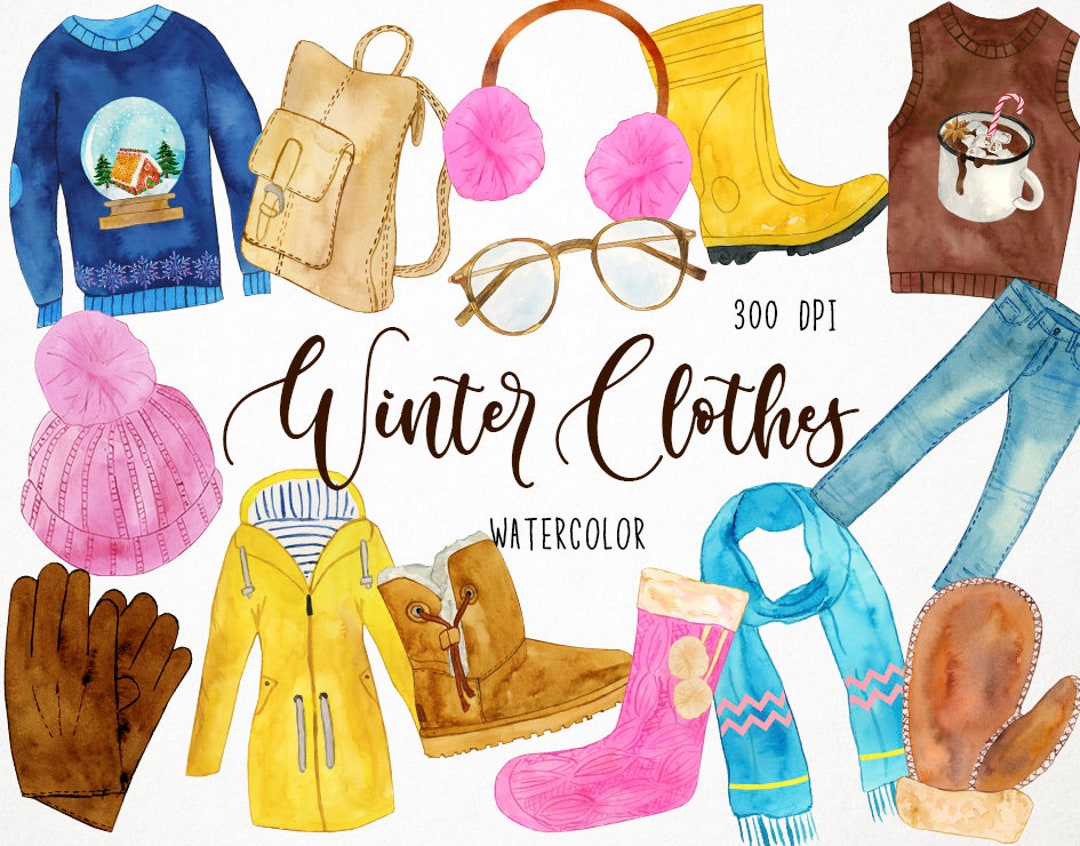 Watercolor Winter Clothes Clipart, Winter Outfit Clipart, Winter ...