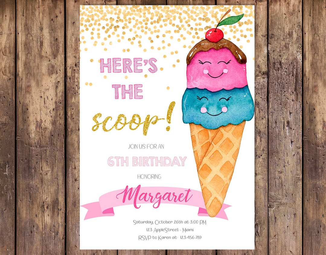 Ice Cream Birthday Invitation, Ice Cream Invite, Ice Cream Invitation ...
