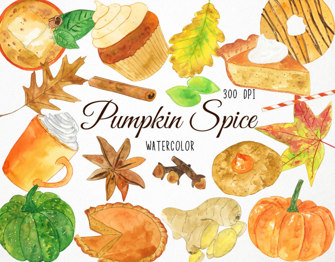 Pumpkin Spice Clipart, Fall Clipart, Watercolor Pumpkin, Fall ...