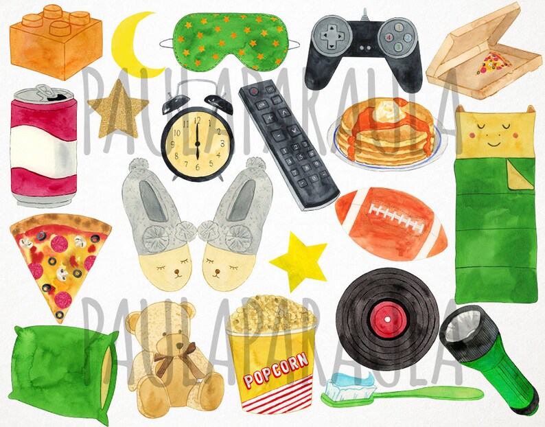Watercolor Boys Slumber Party Clipart Boys Sleepover Clipart - Etsy