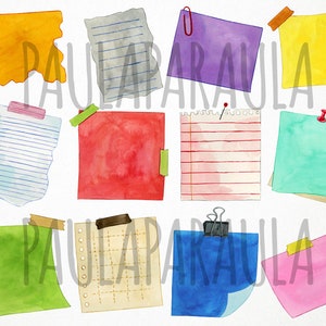 Watercolor Notes Clipart, Notes Graphics, Note Paper Clipart, Post It ...
