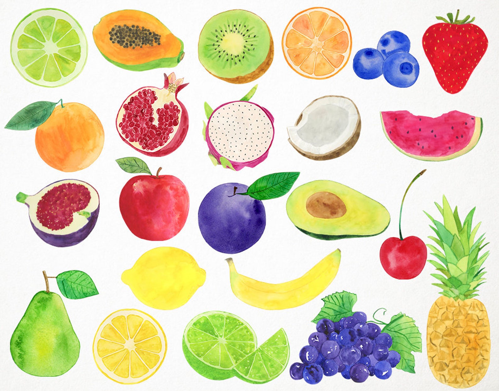 Fruit Clipart Watercolor Fruit Clipart Fruit Watercolor - Etsy