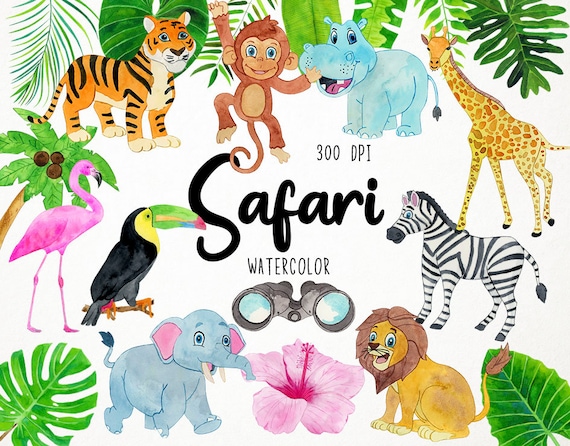 Watercolor Safari Clipart Jungle Clipart Safari Animals - Etsy