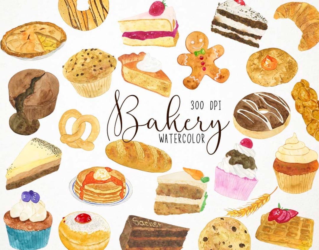 Bakery Clipart, Bakery Watercolour Clipart, Cupcake Watercolor ...