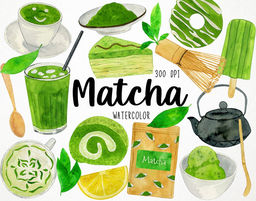 Watercolor Matcha Clipart, Matcha Graphics, Matcha Illustration, Green ...