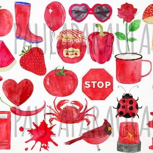 Watercolor Red Clipart, Red Color Clipart, Red Objects Clipart, Red ...