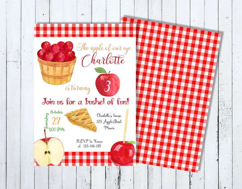 Apple Birthday Invitation Apple Invitation Apple of My Eye - Etsy