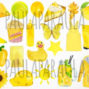 Watercolor Yellow Clipart, Yellow Color Clipart, Yellow Objects Clipart ...