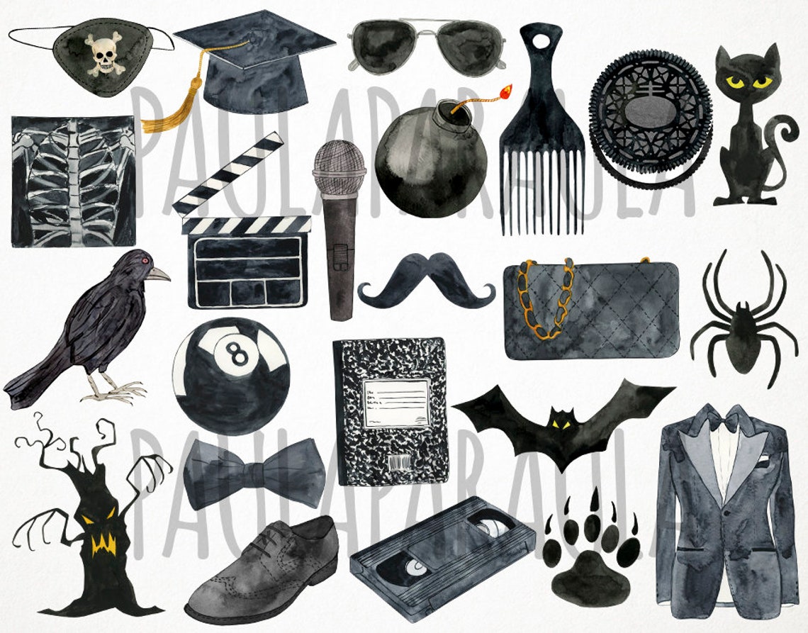 Watercolor Black Clipart Black Color Clipart Black Objects - Etsy