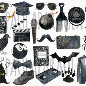 Watercolor Black Clipart, Black Color Clipart, Black Objects Clipart ...