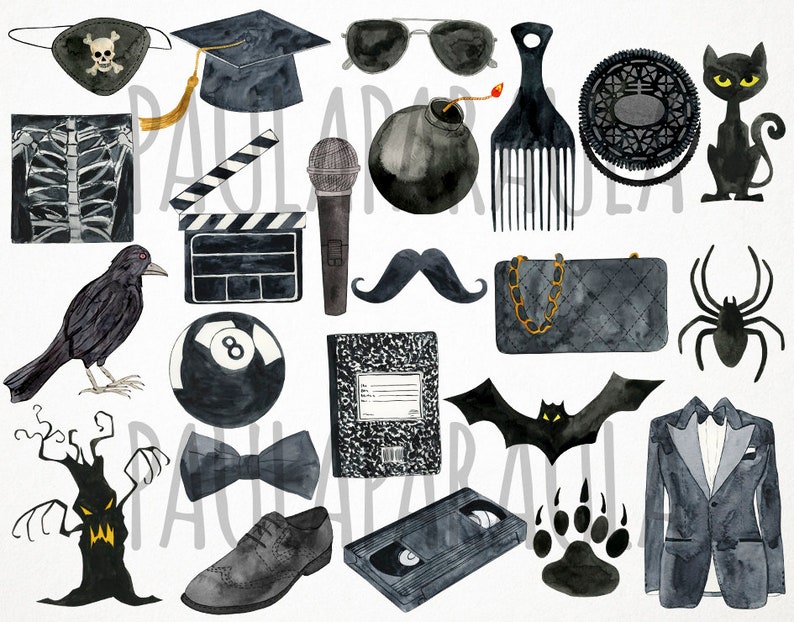 Watercolor Black Clipart Black Color Clipart Black Objects - Etsy