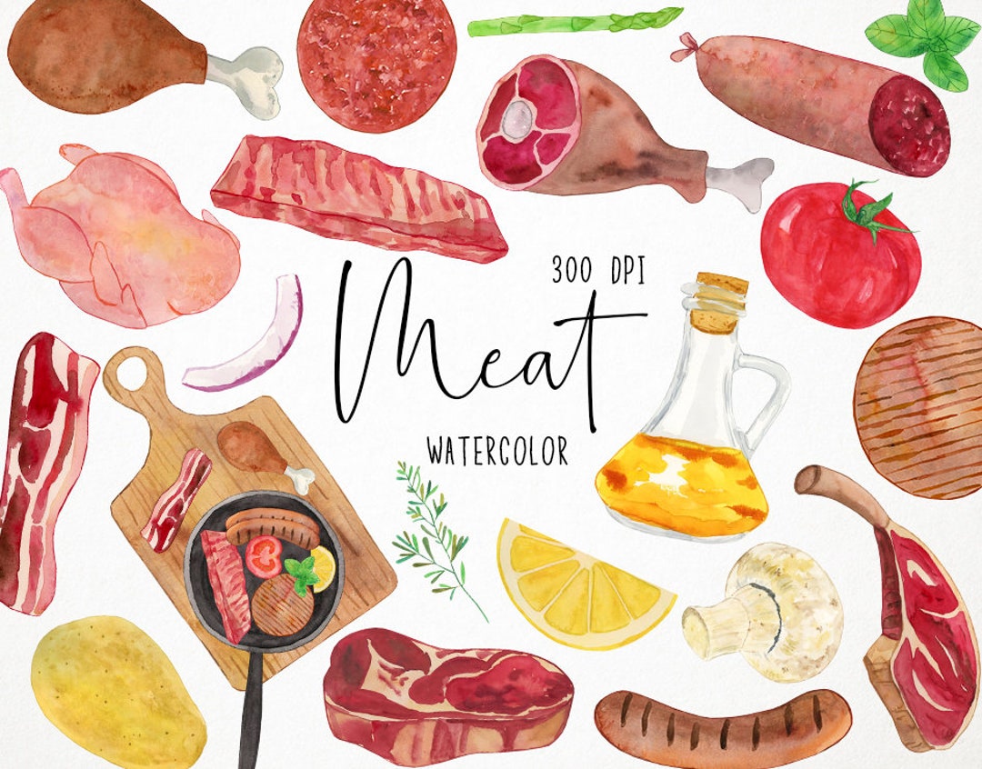 Watercolor Meat Clipart, Meat Clip Art, Beef Clipart, Pork Clipart ...