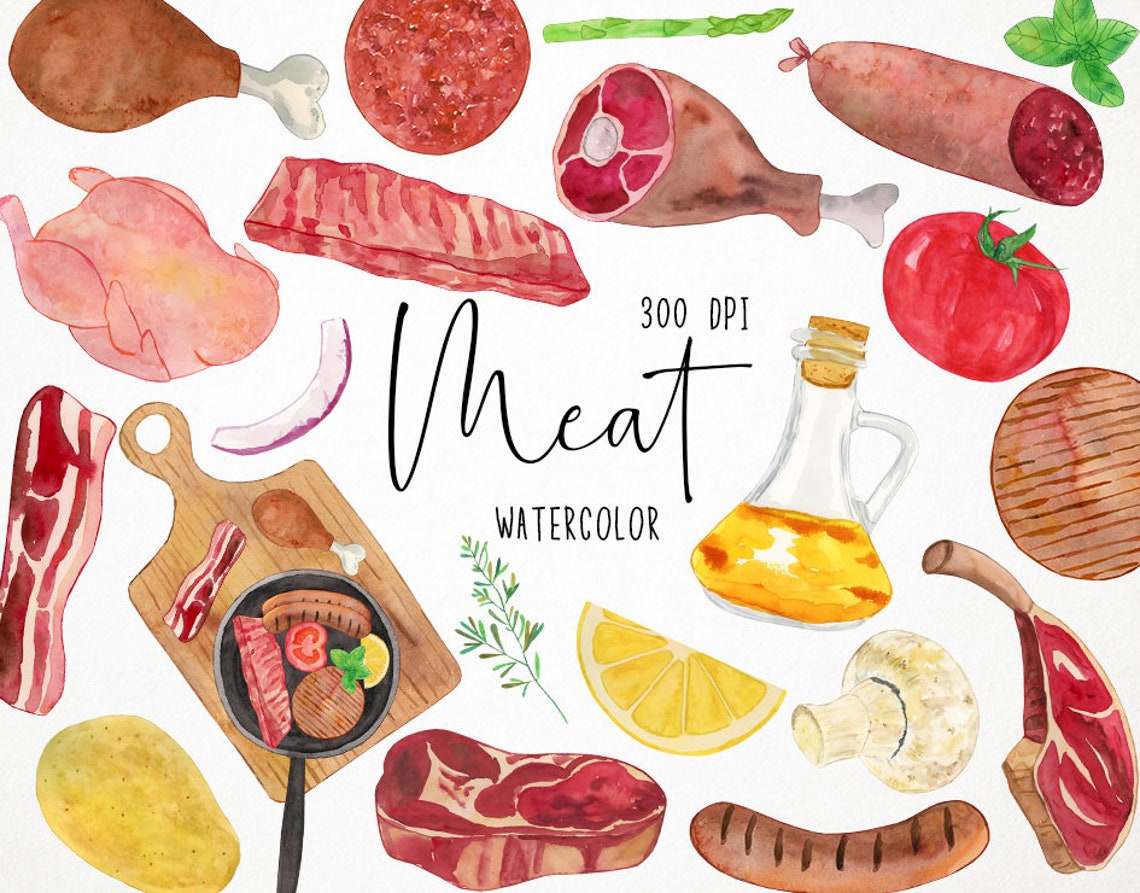 Watercolor Meat Clipart, Meat Clip Art, Beef Clipart, Pork Clipart ...