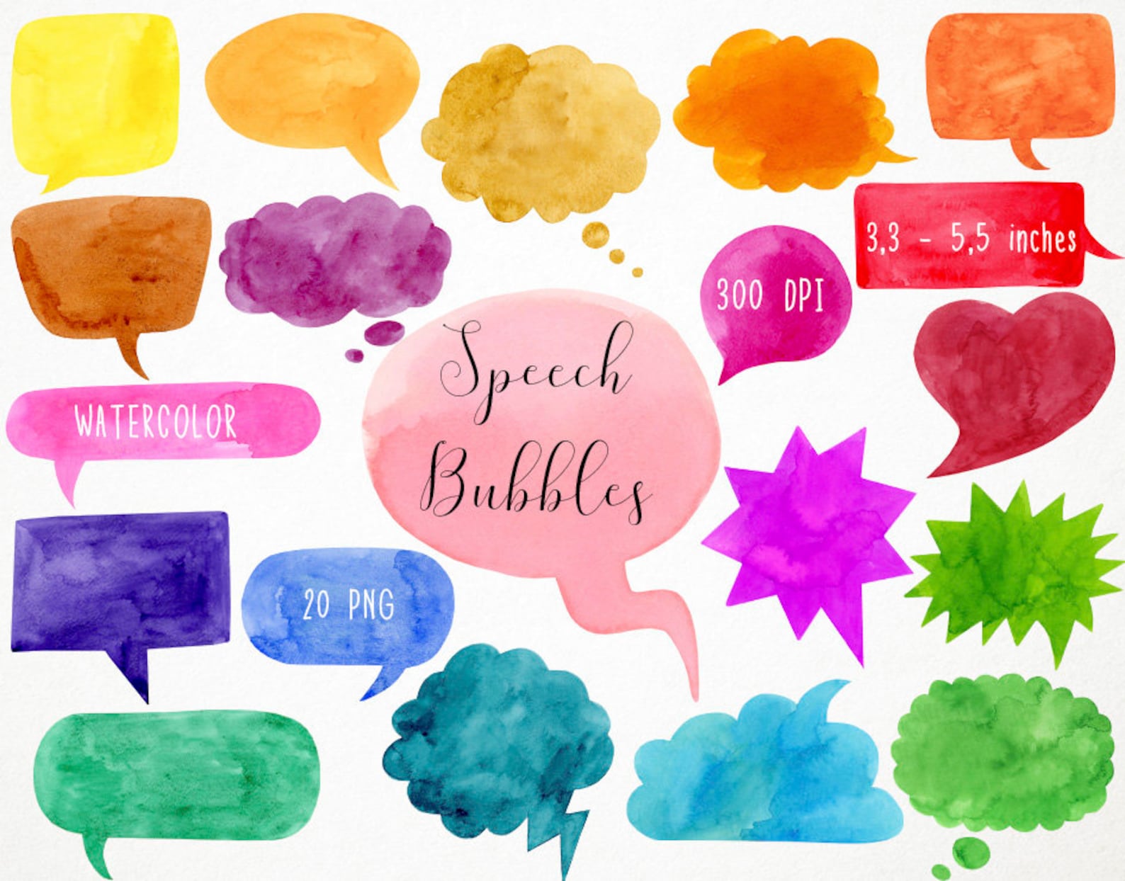 Watercolor Speech Bubbles Clipart Digital Texts Clouds | Etsy