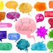 Watercolor Speech Bubbles Clipart, Digital Texts Clouds Clipart, Chat ...