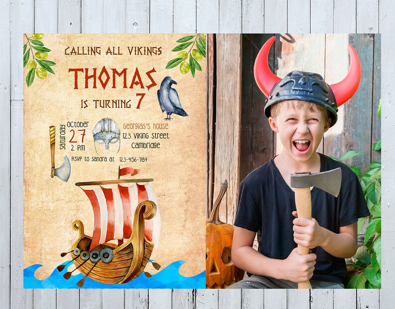 Vikings Birthday Invitation With Photo Vikings Invite With - Etsy