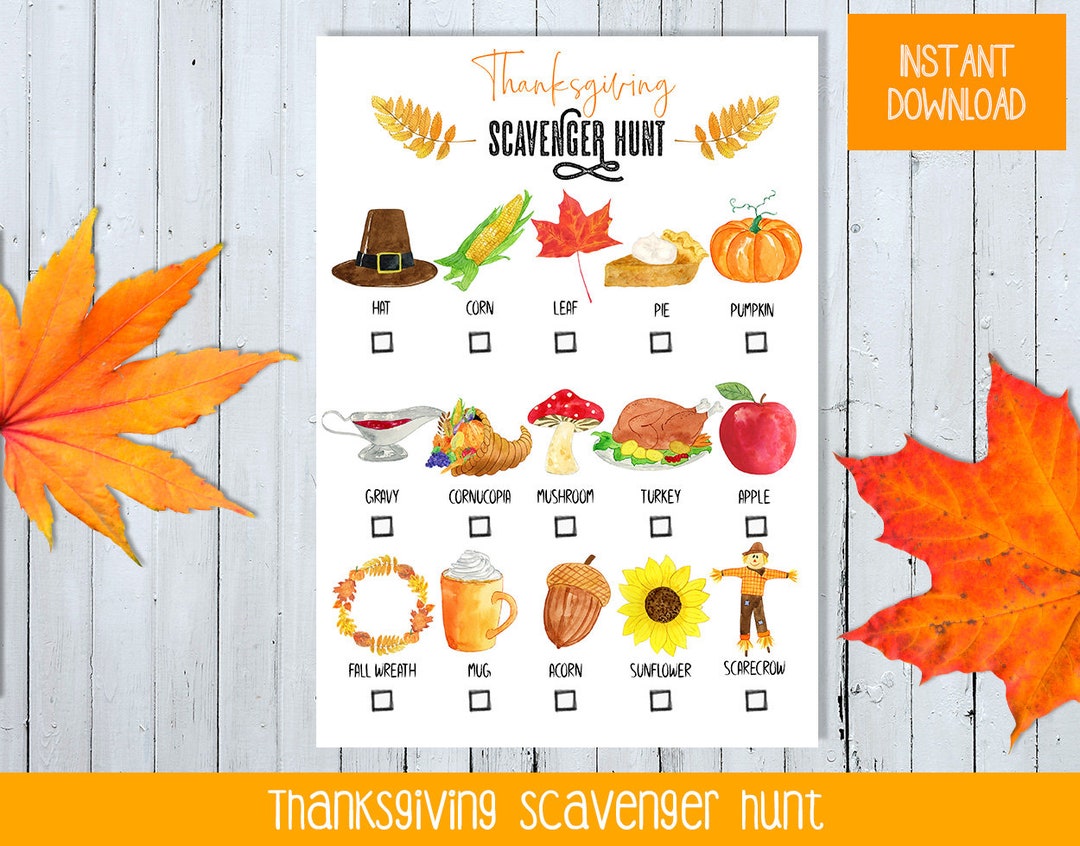 Thanksgiving Scavenger Hunt for Kids, Thanksgiving Activity for Kids ...