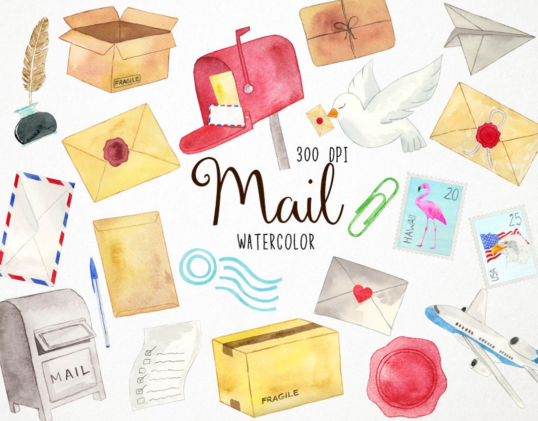 Watercolor Mail Clipart, Watercolor Postage Clipart, Delivery Clipart ...