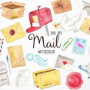 Watercolor Mail Clipart, Watercolor Postage Clipart, Delivery Clipart ...