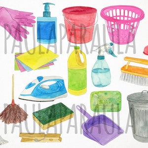 Watercolor Cleaning Clipart, Home Chores Clipart, House Chores Clipart ...