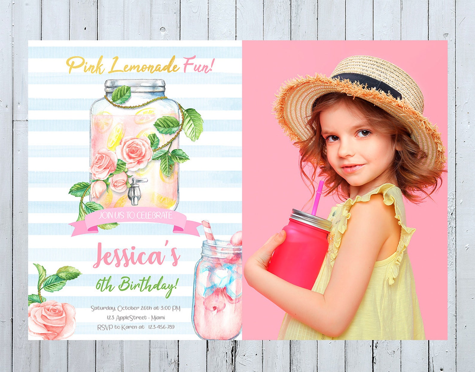 Pink Lemonade Birthday Invitation With Photo Pink Lemonade | Etsy