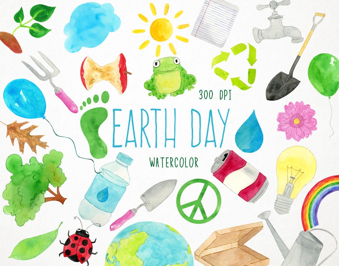 Earth Day Clipart, Recycle Clipart, Rainbow Clipart, Watercolor Earth ...