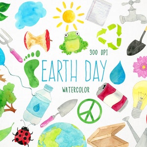 Earth Day Clipart, Recycle Clipart, Rainbow Clipart, Watercolor Earth ...