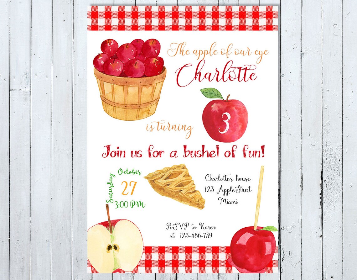 Apple Birthday Invitation Apple Invitation Apple of My Eye - Etsy