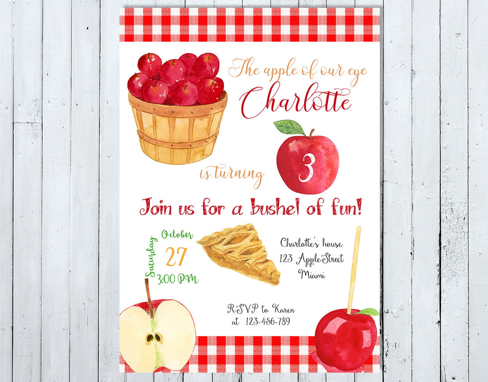 Apple Birthday Invitation Apple Invitation Apple of My Eye - Etsy