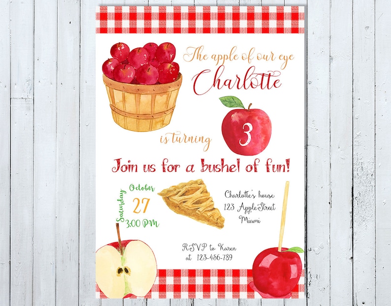 Apple Birthday Invitation Apple Invitation Apple of My Eye - Etsy