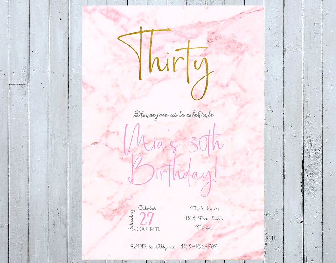 Pink Marble Birthday Invitation, Pink Marble Invitation, Pink Marble ...