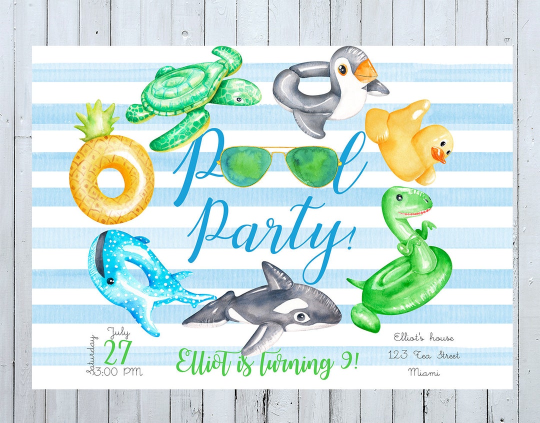 Pool Party Birthday Invitation, Pool Float Invitation, Inflatable ...
