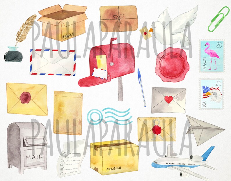 Watercolor Mail Clipart, Watercolor Postage Clipart, Delivery Clipart ...
