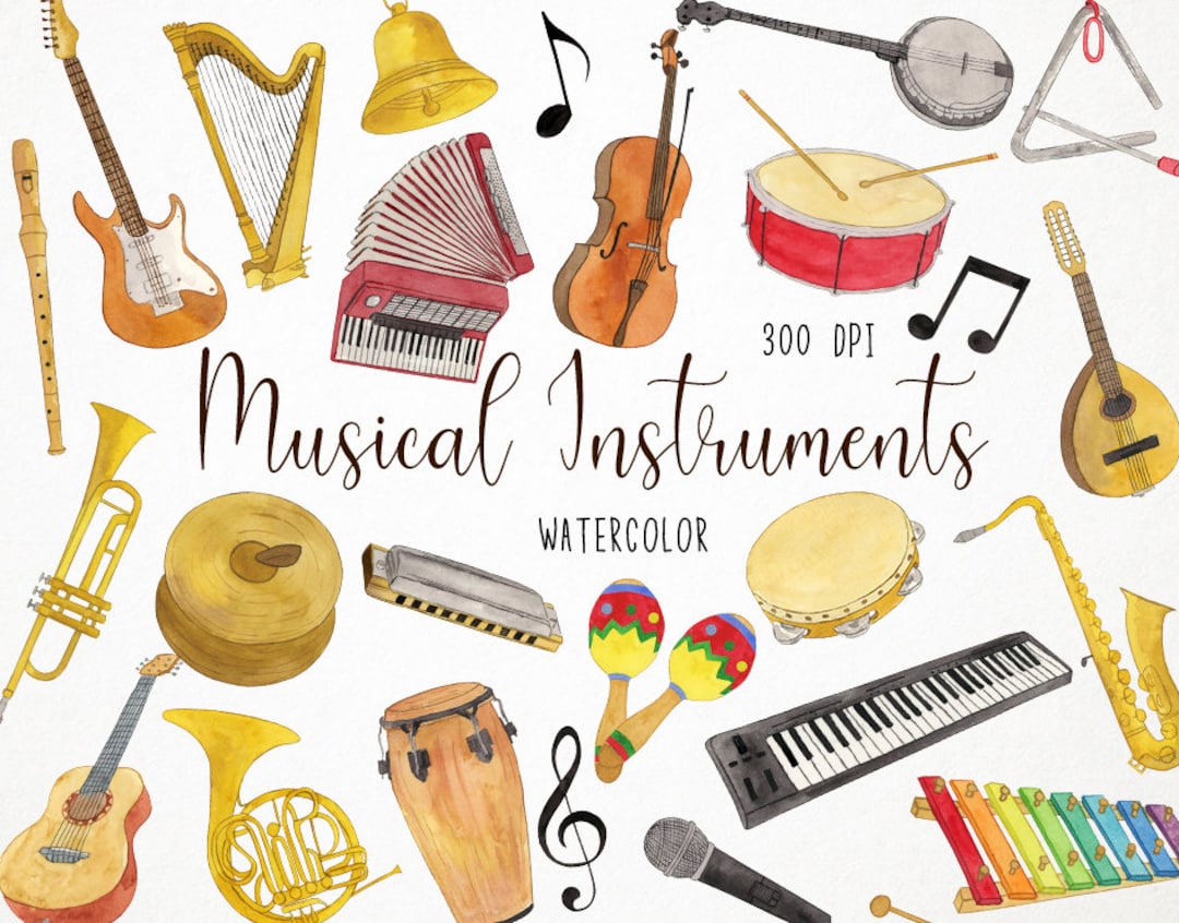 Watercolor Musical Instruments Clipart, Music Clipart, Orchestra ...